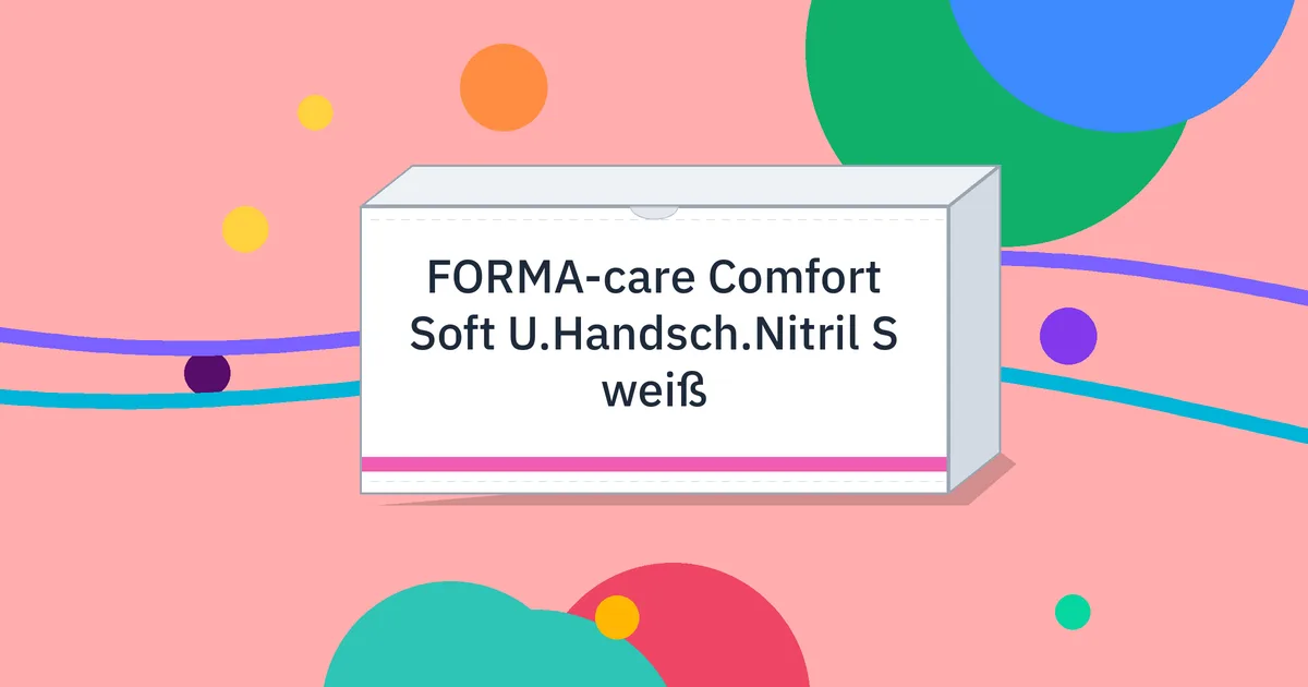 Symbolbild: Packung mit der Aufschrift FORMA-care Comfort Soft U.Handsch.Nitril S weiß (PZN 11615070) – Verfügbarkeit und Bezug in Apotheken in Frankfurt am Main