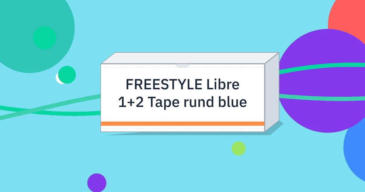 Symbolbild: Packung mit der Aufschrift FREESTYLE Libre 1+2 Tape rund blue (PZN 18177472) – Verfügbarkeit und Bezug in Apotheken in Frankfurt am Main