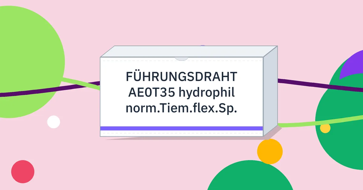 Symbolbild: Packung mit der Aufschrift FÜHRUNGSDRAHT AE0T35 hydrophil norm.Tiem.flex.Sp. (PZN 00488289) – Verfügbarkeit und Bezug in Apotheken in Frankfurt am Main