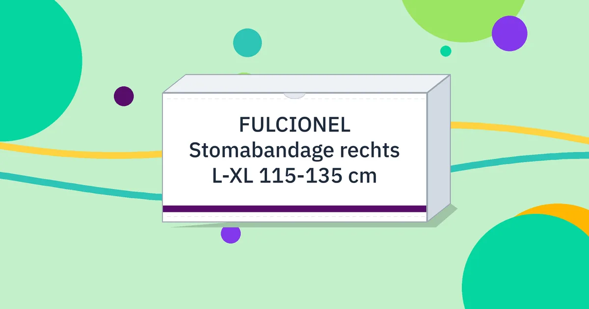 Symbolbild: Packung mit der Aufschrift FULCIONEL Stomabandage rechts L-XL 115-135 cm (PZN 11485147) – Verfügbarkeit und Bezug in Apotheken in Frankfurt am Main
