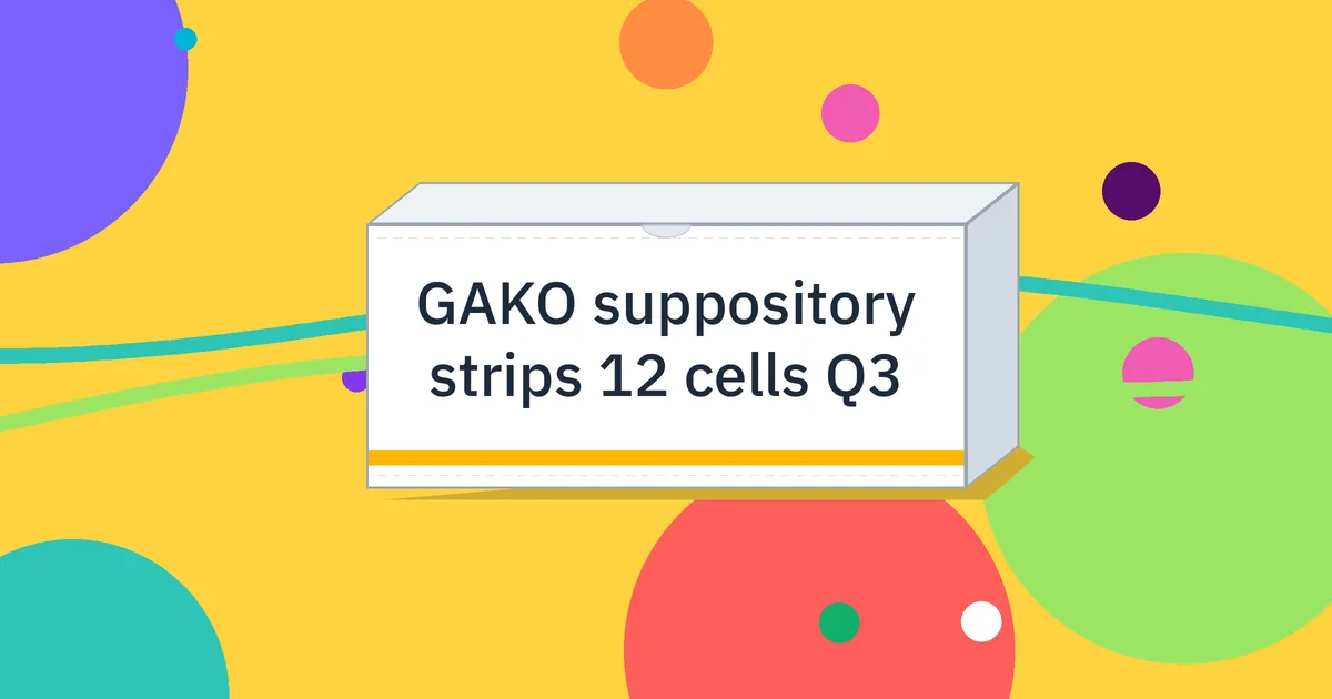 Symbolbild: Packung mit der Aufschrift GAKO suppository strips 12 cells Q3 (PZN 18295852) – Verfügbarkeit und Bezug in Apotheken in Frankfurt am Main