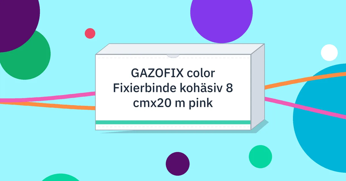 Symbolbild: Packung mit der Aufschrift GAZOFIX color Fixierbinde kohäsiv 8 cmx20 m pink (PZN 11587770) – Verfügbarkeit und Bezug in Apotheken in Frankfurt am Main
