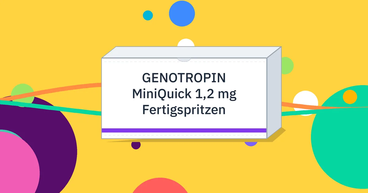 Symbolbild: Packung mit der Aufschrift GENOTROPIN MiniQuick 1,2 mg Fertigspritzen (PZN 08630752) – Verfügbarkeit und Bezug in Apotheken in Frankfurt am Main