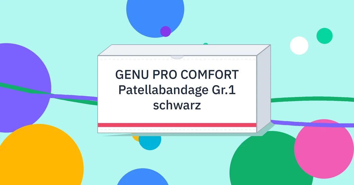 Symbolbild: Packung mit der Aufschrift GENU PRO COMFORT Patellabandage Gr.1 schwarz (PZN 03039801) – Verfügbarkeit und Bezug in Apotheken in Frankfurt am Main