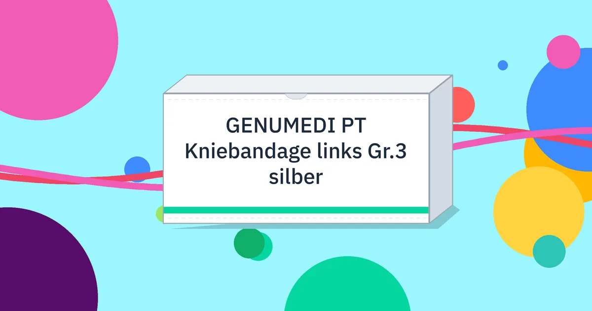 Symbolbild: Packung mit der Aufschrift GENUMEDI PT Kniebandage links Gr.3 silber (PZN 15313905) – Verfügbarkeit und Bezug in Apotheken in Frankfurt am Main