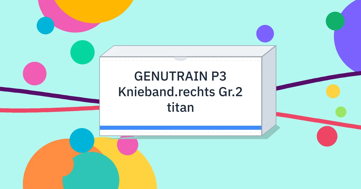 Symbolbild: Packung mit der Aufschrift GENUTRAIN P3 Knieband.rechts Gr.2 titan (PZN 01285051) – Verfügbarkeit und Bezug in Apotheken in Frankfurt am Main