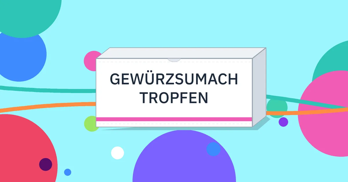 Symbolbild: Packung mit der Aufschrift GEWÜRZSUMACH TROPFEN (PZN 15229582) – Verfügbarkeit und Bezug in Apotheken in Frankfurt am Main