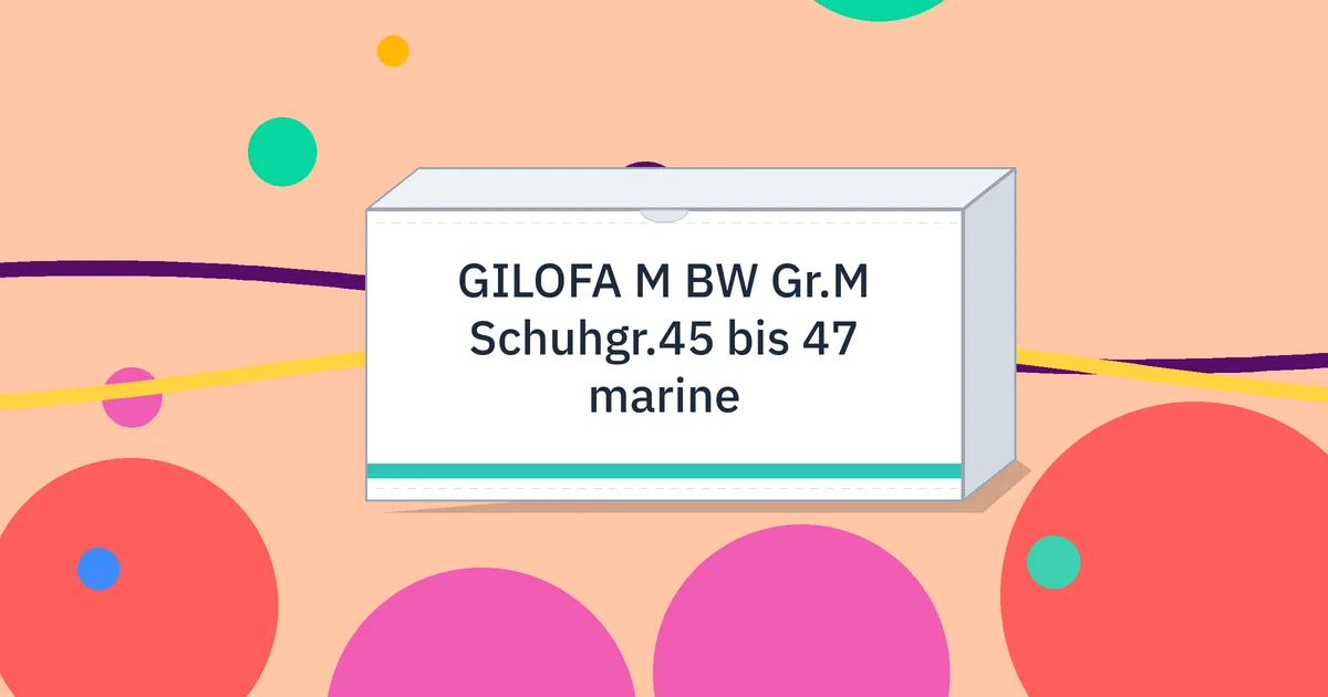 Symbolbild: Packung mit der Aufschrift GILOFA M BW Gr.M Schuhgr.45 bis 47 marine (PZN 16724639) – Verfügbarkeit und Bezug in Apotheken in Frankfurt am Main
