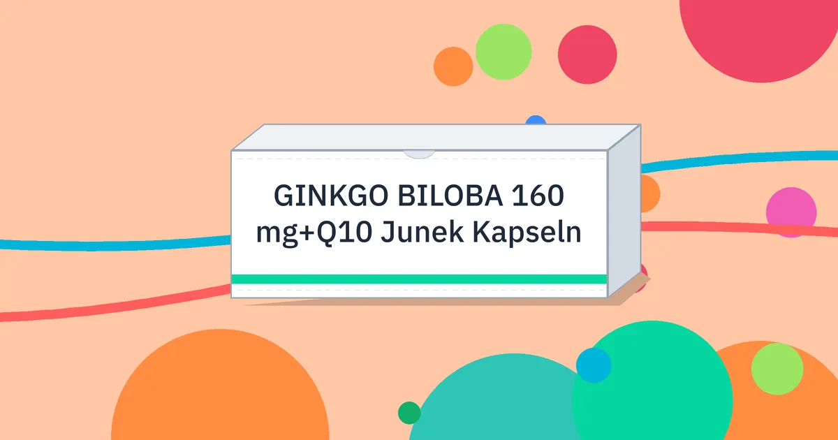 Symbolbild: Packung mit der Aufschrift GINKGO BILOBA 160 mg+Q10 Junek Kapseln (PZN 01644656) – Verfügbarkeit und Bezug in Apotheken in Frankfurt am Main