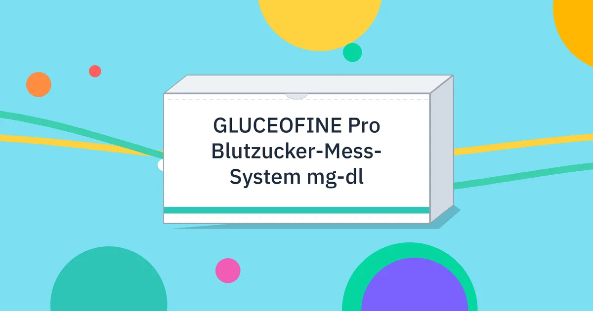 Symbolbild: Packung mit der Aufschrift GLUCEOFINE Pro Blutzucker-Mess-System mg-dl (PZN 19527365) – Verfügbarkeit und Bezug in Apotheken in Frankfurt am Main
