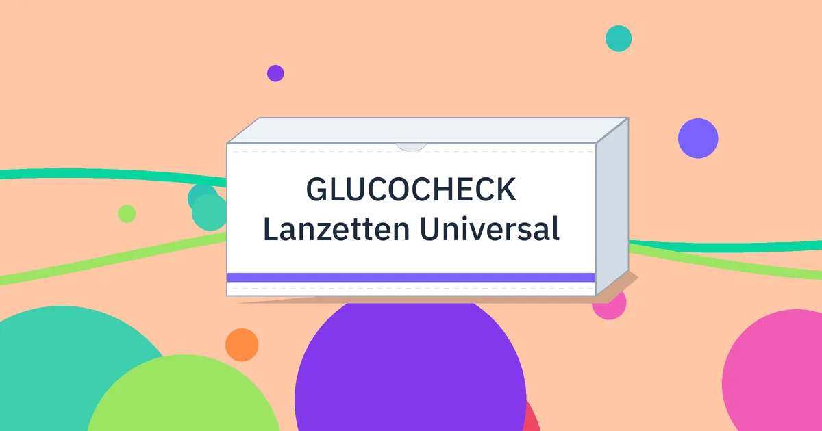 Symbolbild: Packung mit der Aufschrift GLUCOCHECK Lanzetten Universal (PZN 10756414) – Verfügbarkeit und Bezug in Apotheken in Frankfurt am Main