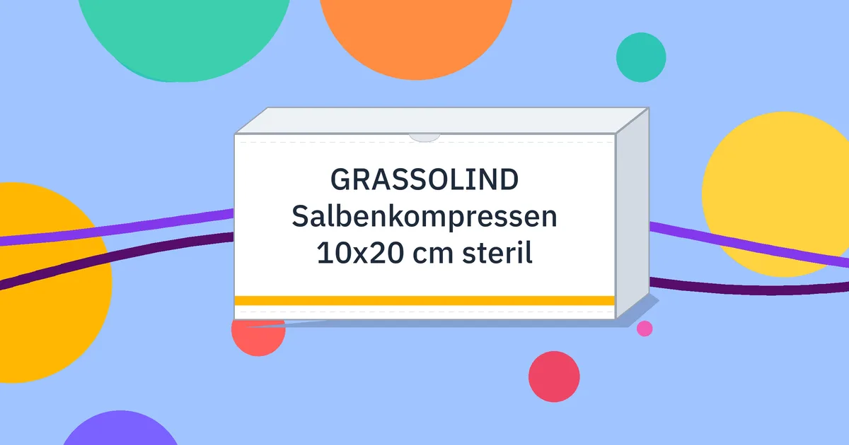 Symbolbild: Packung mit der Aufschrift GRASSOLIND Salbenkompressen 10x20 cm steril (PZN 12594128) – Verfügbarkeit und Bezug in Apotheken in Frankfurt am Main