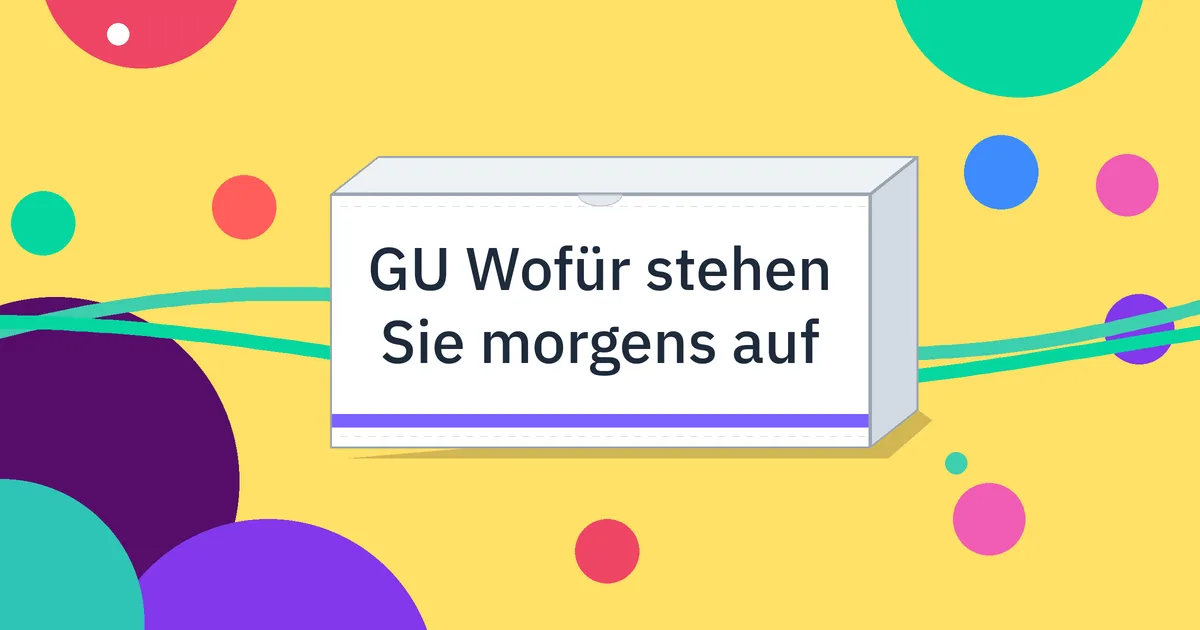 Symbolbild: Packung mit der Aufschrift GU Wofür stehen Sie morgens auf (PZN 19079435) – Verfügbarkeit und Bezug in Apotheken in Frankfurt am Main