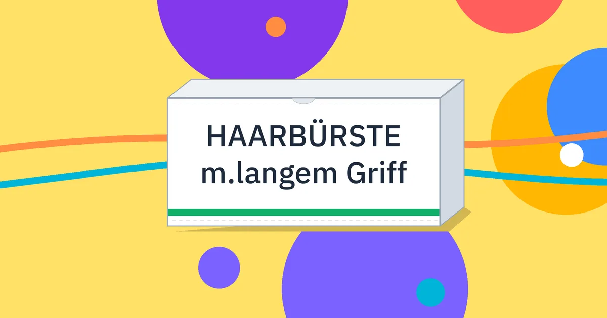 Symbolbild: Packung mit der Aufschrift HAARBÜRSTE m.langem Griff (PZN 01293754) – Verfügbarkeit und Bezug in Apotheken in Frankfurt am Main