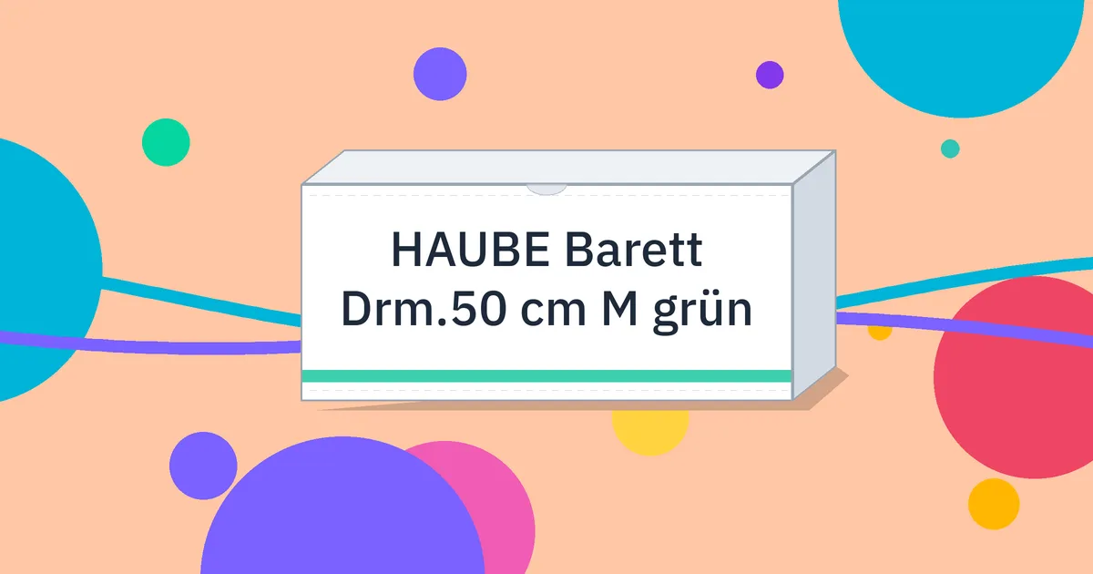 Symbolbild: Packung mit der Aufschrift HAUBE Barett Drm.50 cm M grün (PZN 01468159) – Verfügbarkeit und Bezug in Apotheken in Frankfurt am Main