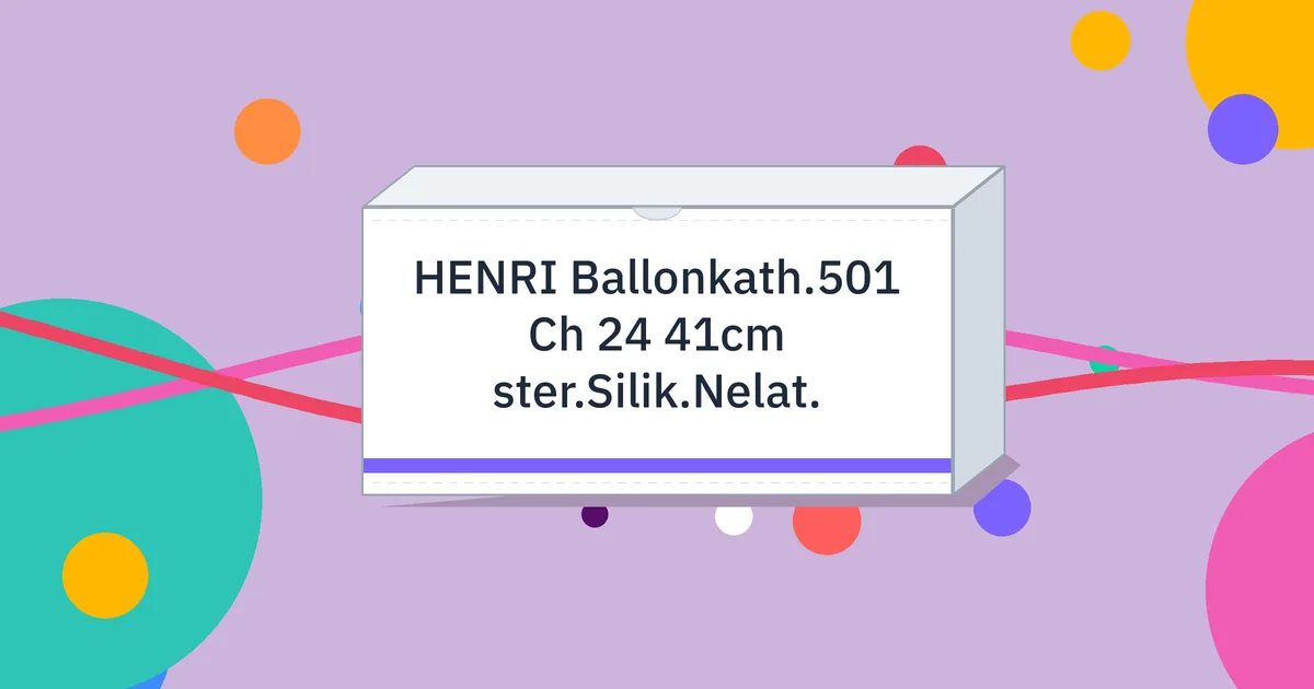 Symbolbild: Packung mit der Aufschrift HENRI Ballonkath.501 Ch 24 41cm ster.Silik.Nelat. (PZN 01399085) – Verfügbarkeit und Bezug in Apotheken in Frankfurt am Main