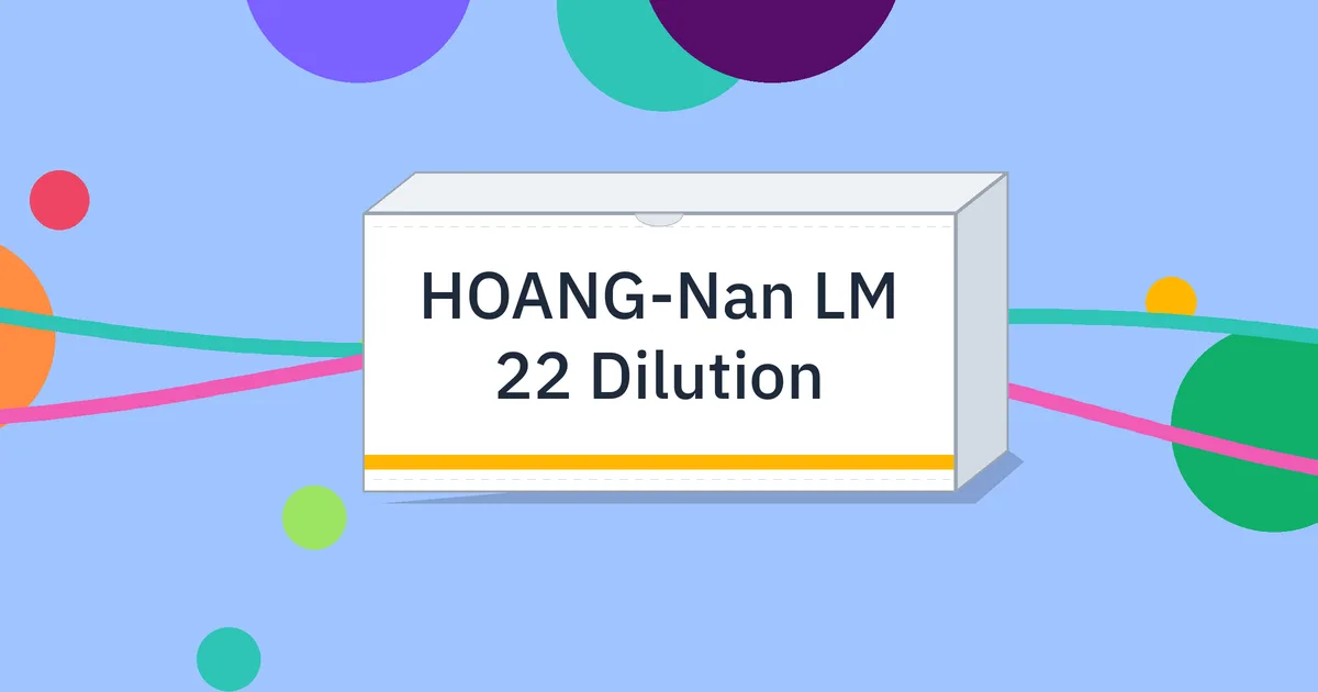 Symbolbild: Packung mit der Aufschrift HOANG-Nan LM 22 Dilution (PZN 12889390) – Verfügbarkeit und Bezug in Apotheken in Frankfurt am Main
