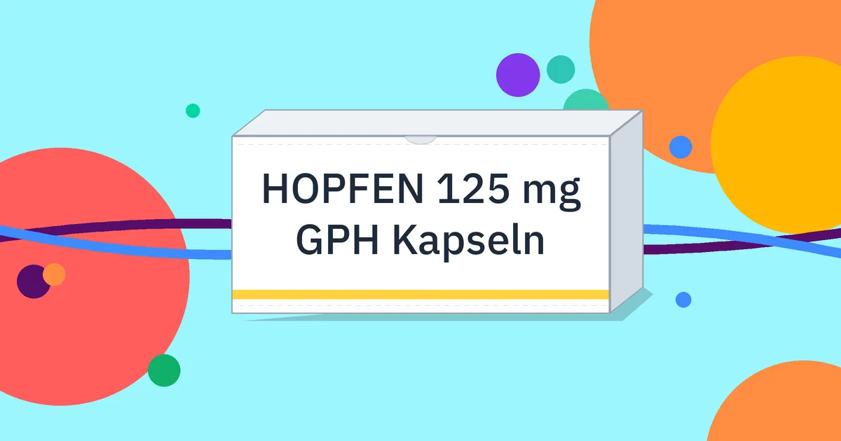Symbolbild: Packung mit der Aufschrift HOPFEN 125 mg GPH Kapseln (PZN 09645371) – Verfügbarkeit und Bezug in Apotheken in Frankfurt am Main