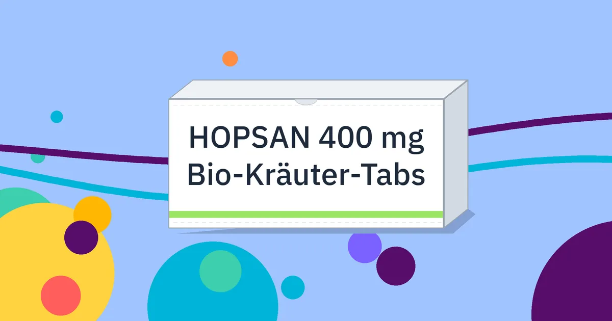 Symbolbild: Packung mit der Aufschrift HOPSAN 400 mg Bio-Kräuter-Tabs (PZN 18093812) – Verfügbarkeit und Bezug in Apotheken in Frankfurt am Main