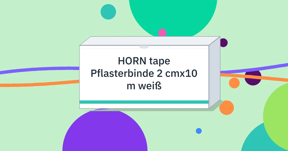 Symbolbild: Packung mit der Aufschrift HORN tape Pflasterbinde 2 cmx10 m weiß (PZN 04676970) – Verfügbarkeit und Bezug in Apotheken in Frankfurt am Main