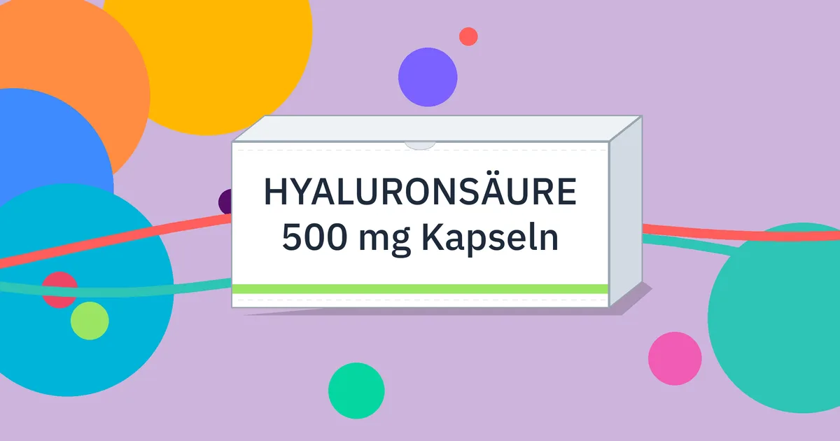 Symbolbild: Packung mit der Aufschrift HYALURONSÄURE 500 mg Kapseln (PZN 18666478) – Verfügbarkeit und Bezug in Apotheken in Frankfurt am Main