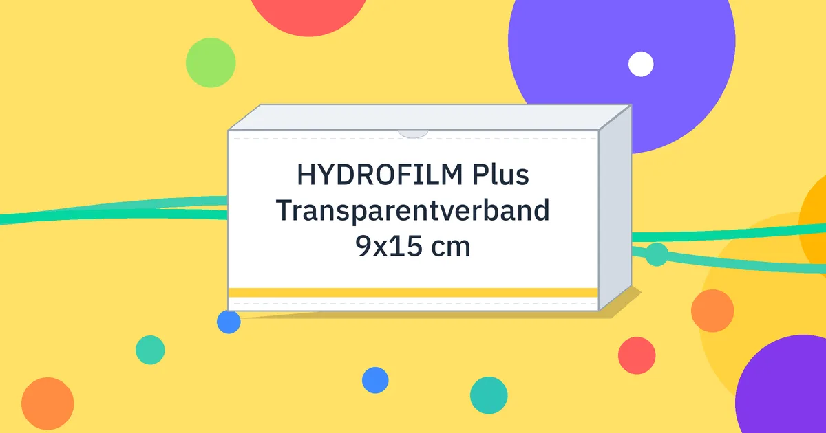 Symbolbild: Packung mit der Aufschrift HYDROFILM Plus Transparentverband 9x15 cm (PZN 12594418) – Verfügbarkeit und Bezug in Apotheken in Frankfurt am Main