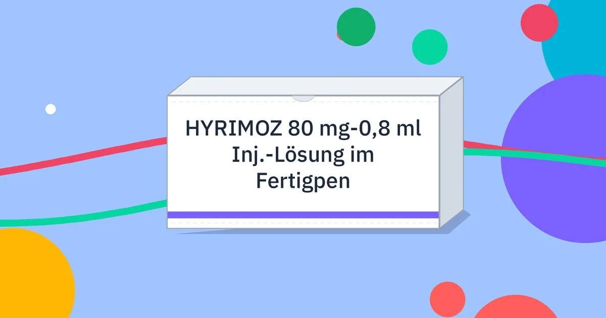 Symbolbild: Packung mit der Aufschrift HYRIMOZ 80 mg-0,8 ml Inj.-Lösung im Fertigpen (PZN 19187780) – Verfügbarkeit und Bezug in Apotheken in Frankfurt am Main