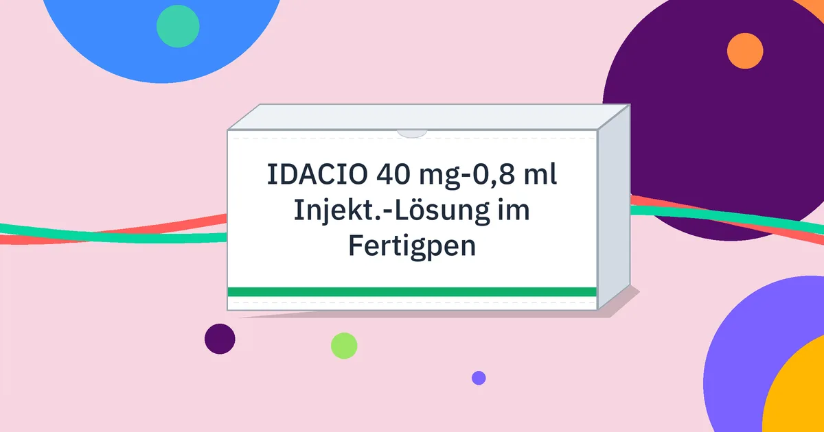 Symbolbild: Packung mit der Aufschrift IDACIO 40 mg-0,8 ml Injekt.-Lösung im Fertigpen (PZN 16801191) – Verfügbarkeit und Bezug in Apotheken in Frankfurt am Main
