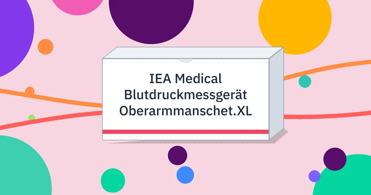 Symbolbild: Packung mit der Aufschrift IEA Medical Blutdruckmessgerät Oberarmmanschet.XL (PZN 20635999) – Verfügbarkeit und Bezug in Apotheken in Frankfurt am Main