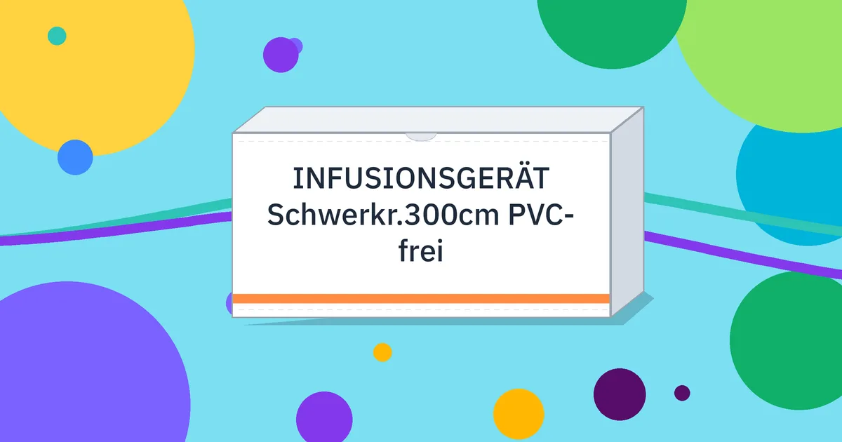 Symbolbild: Packung mit der Aufschrift INFUSIONSGERÄT Schwerkr.300cm PVC-frei (PZN 19893897) – Verfügbarkeit und Bezug in Apotheken in Frankfurt am Main