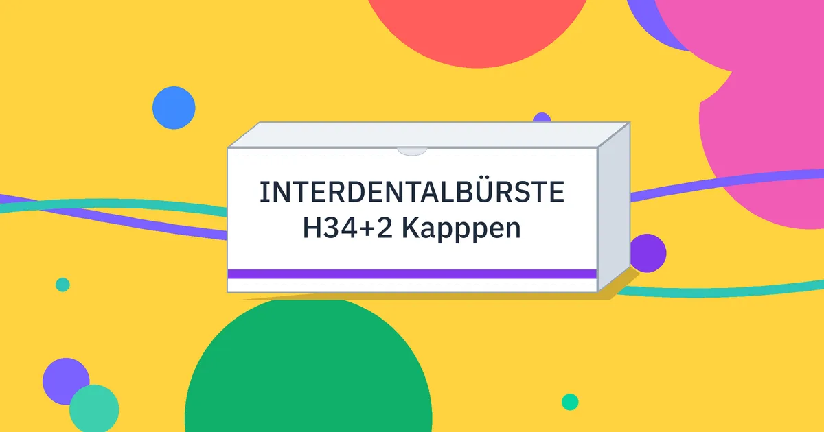 Symbolbild: Packung mit der Aufschrift INTERDENTALBÜRSTE H34+2 Kapppen (PZN 05867896) – Verfügbarkeit und Bezug in Apotheken in Frankfurt am Main