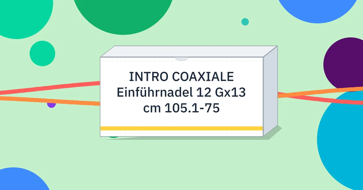 Symbolbild: Packung mit der Aufschrift INTRO COAXIALE Einführnadel 12 Gx13 cm 105.1-75 (PZN 16946363) – Verfügbarkeit und Bezug in Apotheken in Frankfurt am Main