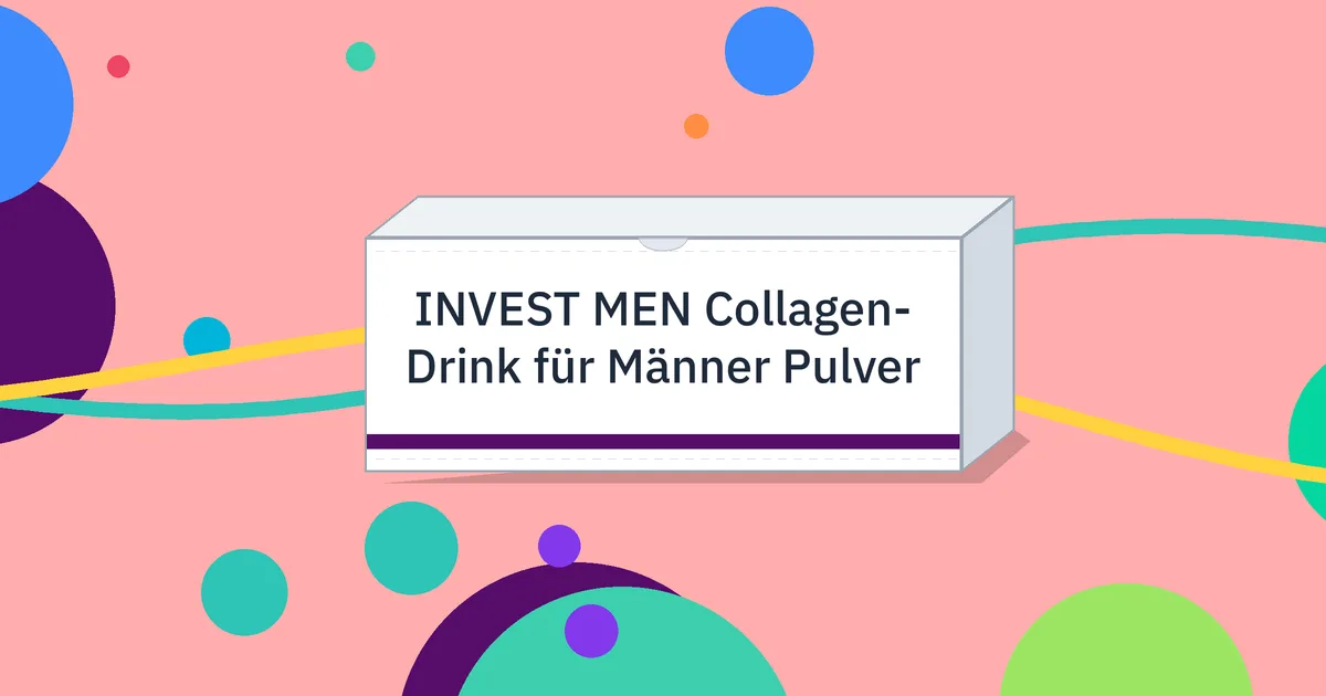 Symbolbild: Packung mit der Aufschrift INVEST MEN Collagen-Drink für Männer Pulver (PZN 15814116) – Verfügbarkeit und Bezug in Apotheken in Frankfurt am Main