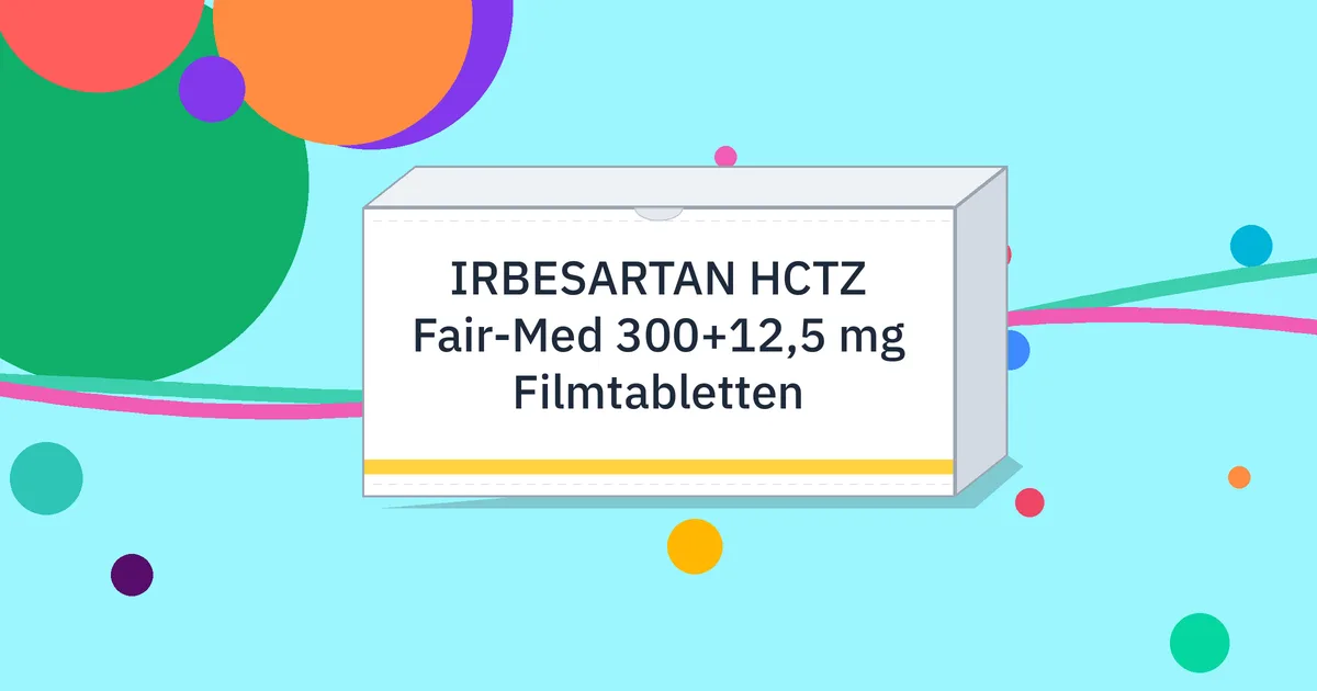 Symbolbild: Packung mit der Aufschrift IRBESARTAN HCTZ Fair-Med 300+12,5 mg Filmtabletten (PZN 13245890) – Verfügbarkeit und Bezug in Apotheken in Frankfurt am Main