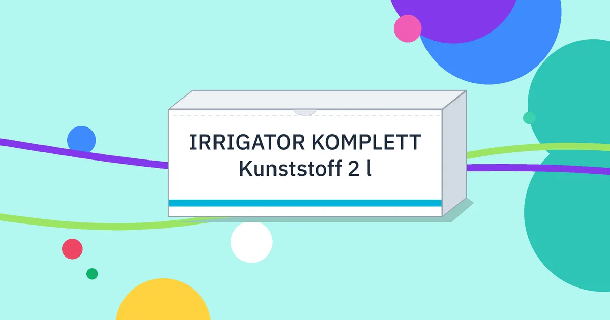 Symbolbild: Packung mit der Aufschrift IRRIGATOR KOMPLETT Kunststoff 2 l (PZN 04755764) – Verfügbarkeit und Bezug in Apotheken in Frankfurt am Main