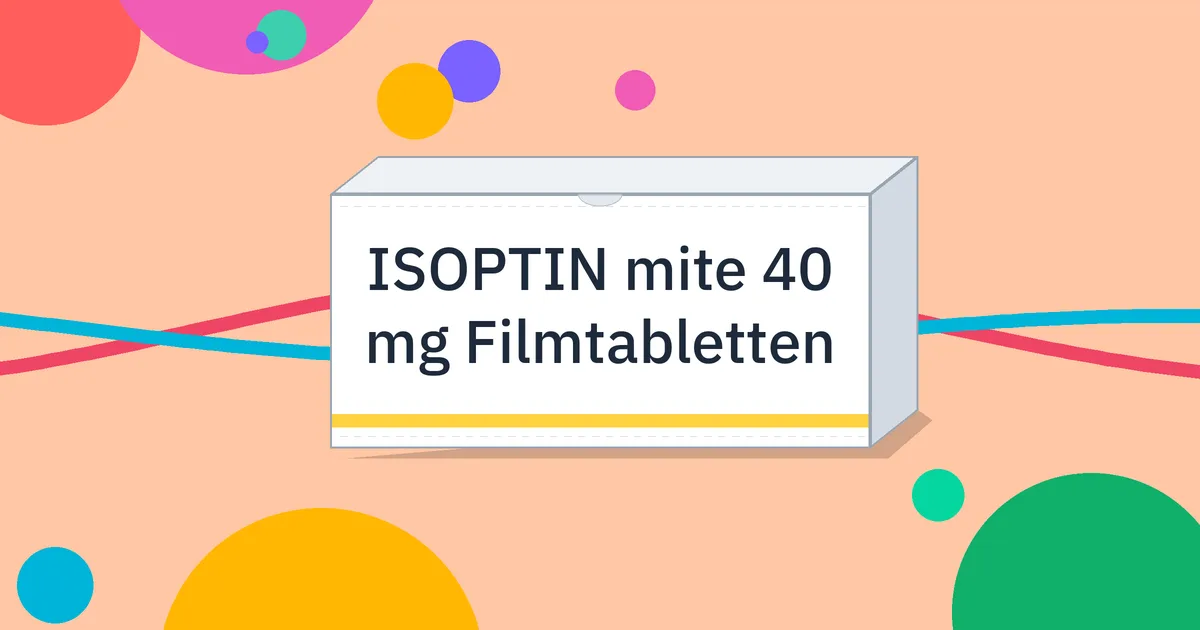 Symbolbild: Packung mit der Aufschrift ISOPTIN mite 40 mg Filmtabletten (PZN 02709464) – Verfügbarkeit und Bezug in Apotheken in Frankfurt am Main
