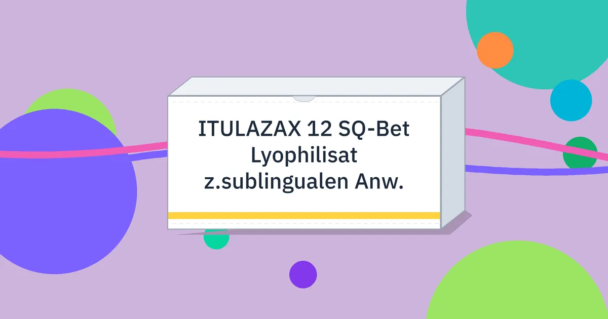 Symbolbild: Packung mit der Aufschrift ITULAZAX 12 SQ-Bet Lyophilisat z.sublingualen Anw. (PZN 16749616) – Verfügbarkeit und Bezug in Apotheken in Frankfurt am Main