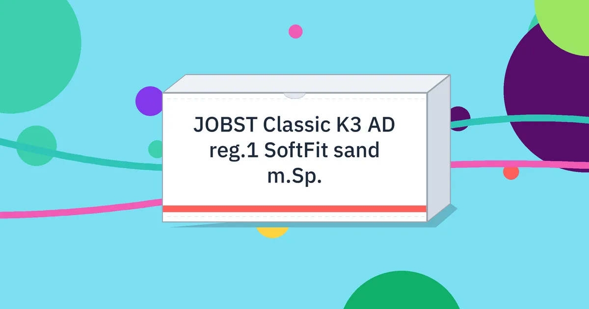 Symbolbild: Packung mit der Aufschrift JOBST Classic K3 AD reg.1 SoftFit sand m.Sp. (PZN 14223933) – Verfügbarkeit und Bezug in Apotheken in Frankfurt am Main