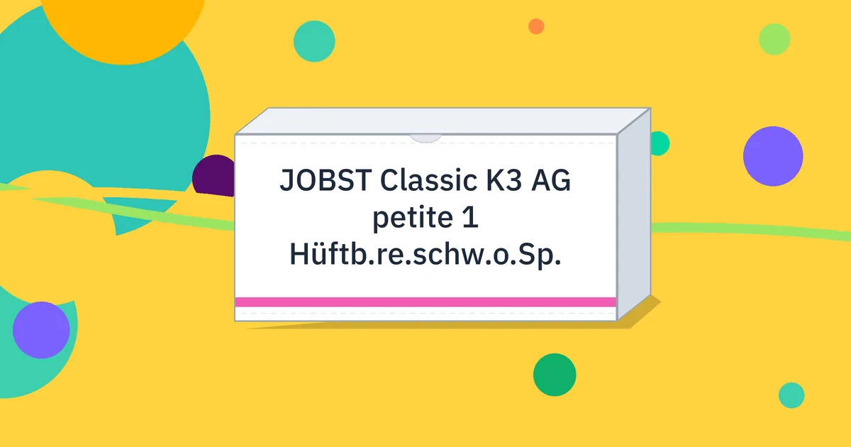 Symbolbild: Packung mit der Aufschrift JOBST Classic K3 AG petite 1 Hüftb.re.schw.o.Sp. (PZN 13075229) – Verfügbarkeit und Bezug in Apotheken in Frankfurt am Main