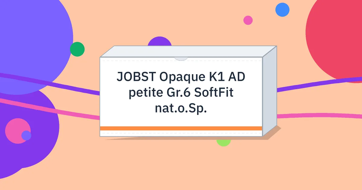 Symbolbild: Packung mit der Aufschrift JOBST Opaque K1 AD petite Gr.6 SoftFit nat.o.Sp. (PZN 13080638) – Verfügbarkeit und Bezug in Apotheken in Frankfurt am Main
