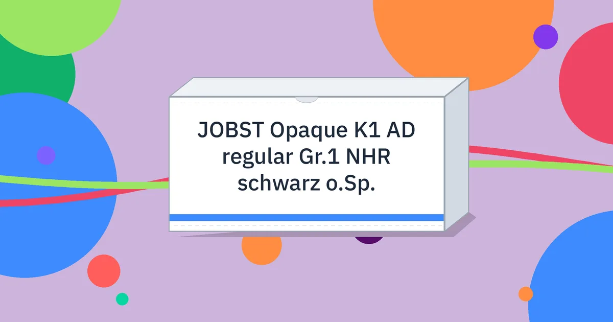 Symbolbild: Packung mit der Aufschrift JOBST Opaque K1 AD regular Gr.1 NHR schwarz o.Sp. (PZN 13082689) – Verfügbarkeit und Bezug in Apotheken in Frankfurt am Main