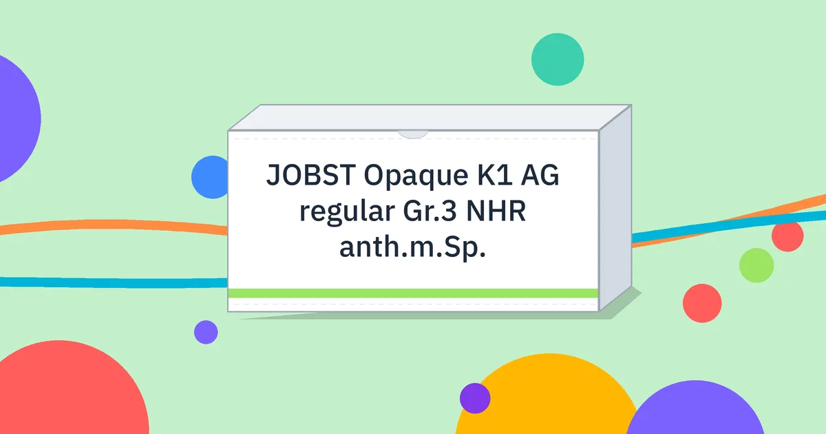 Symbolbild: Packung mit der Aufschrift JOBST Opaque K1 AG regular Gr.3 NHR anth.m.Sp. (PZN 16264764) – Verfügbarkeit und Bezug in Apotheken in Frankfurt am Main