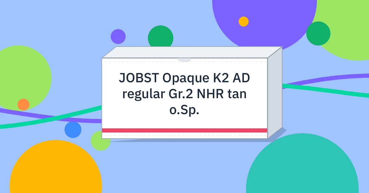 Symbolbild: Packung mit der Aufschrift JOBST Opaque K2 AD regular Gr.2 NHR tan o.Sp. (PZN 16277815) – Verfügbarkeit und Bezug in Apotheken in Frankfurt am Main