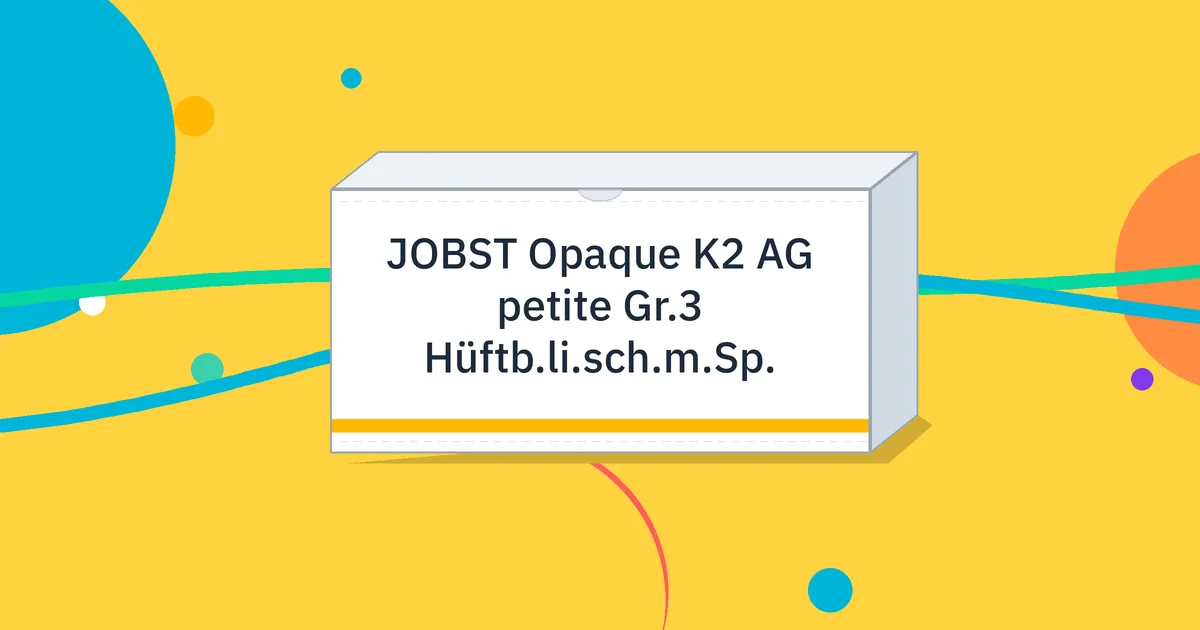 Symbolbild: Packung mit der Aufschrift JOBST Opaque K2 AG petite Gr.3 Hüftb.li.sch.m.Sp. (PZN 13113763) – Verfügbarkeit und Bezug in Apotheken in Frankfurt am Main