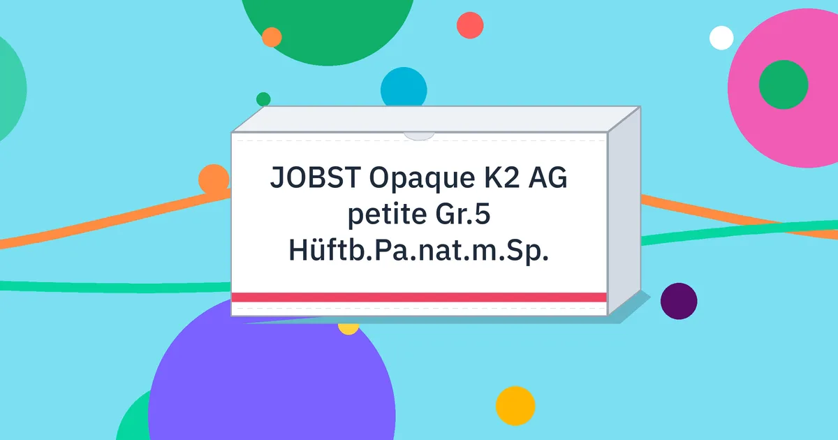 Symbolbild: Packung mit der Aufschrift JOBST Opaque K2 AG petite Gr.5 Hüftb.Pa.nat.m.Sp. (PZN 13114432) – Verfügbarkeit und Bezug in Apotheken in Frankfurt am Main