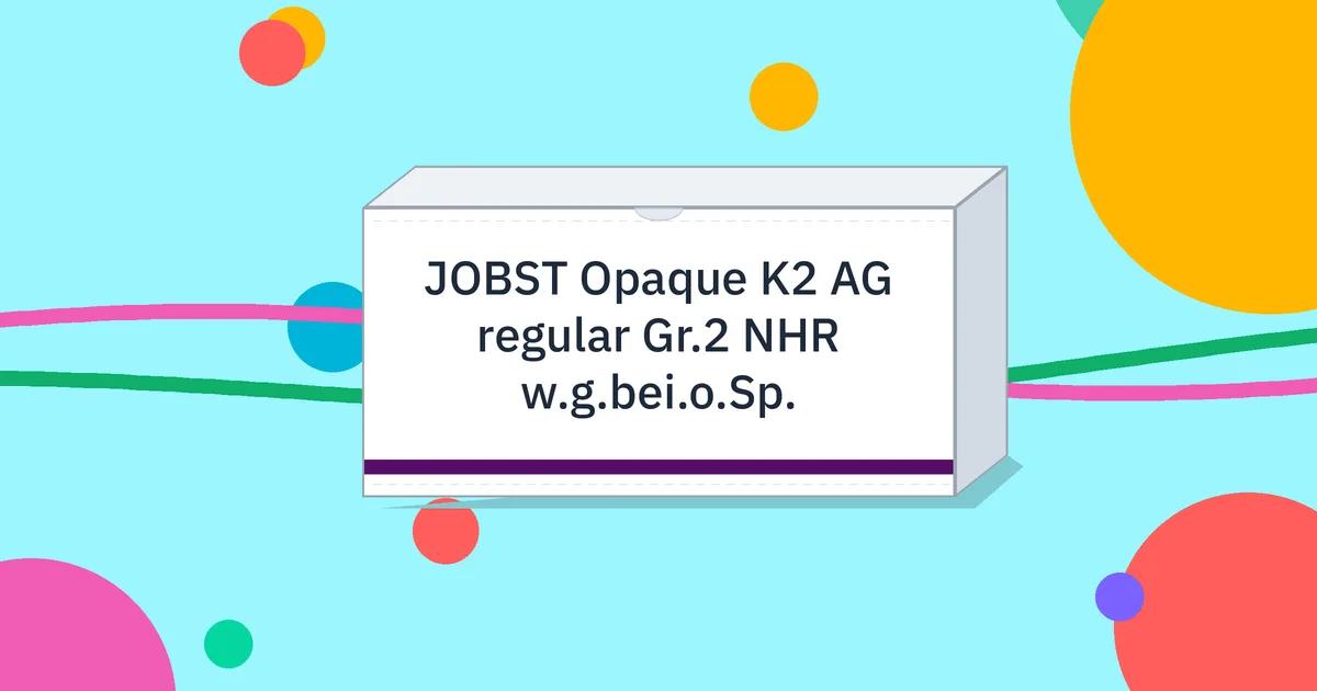 Symbolbild: Packung mit der Aufschrift JOBST Opaque K2 AG regular Gr.2 NHR w.g.bei.o.Sp. (PZN 16280504) – Verfügbarkeit und Bezug in Apotheken in Frankfurt am Main