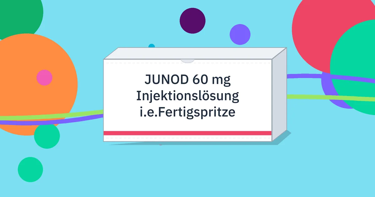 Symbolbild: Packung mit der Aufschrift JUNOD 60 mg Injektionslösung i.e.Fertigspritze (PZN 19993245) – Verfügbarkeit und Bezug in Apotheken in Frankfurt am Main