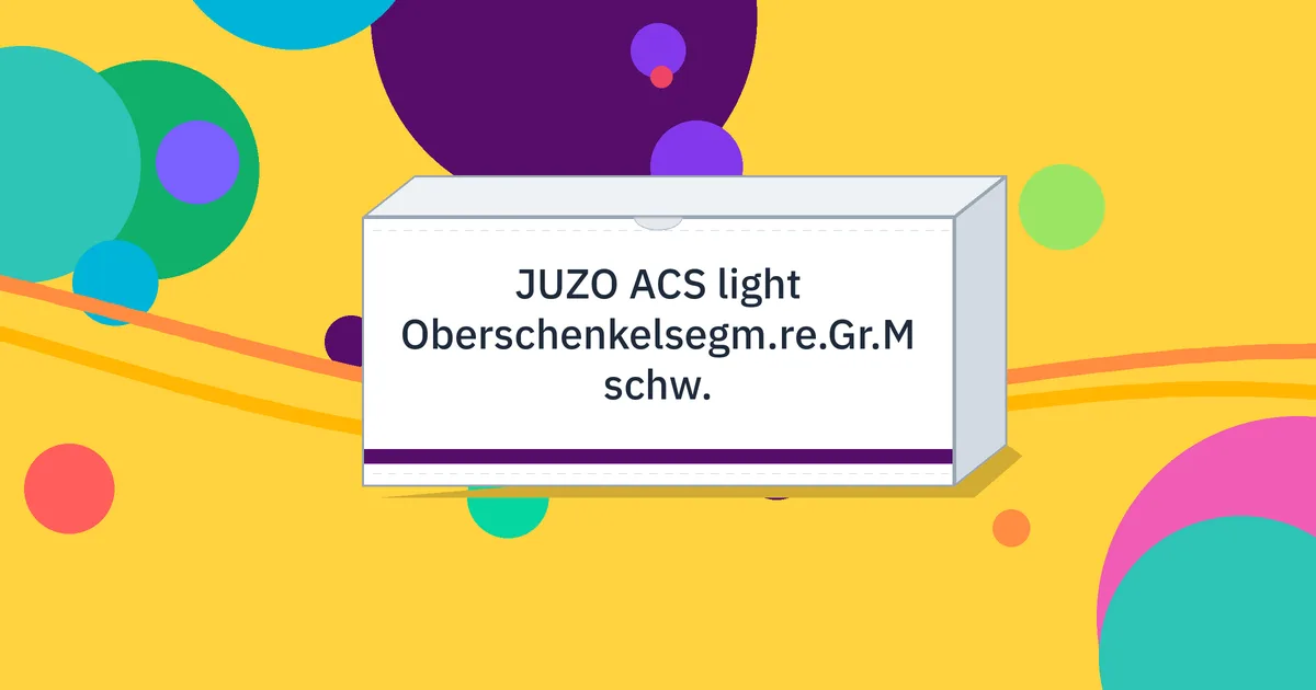 Symbolbild: Packung mit der Aufschrift JUZO ACS light Oberschenkelsegm.re.Gr.M schw. (PZN 13575653) – Verfügbarkeit und Bezug in Apotheken in Frankfurt am Main