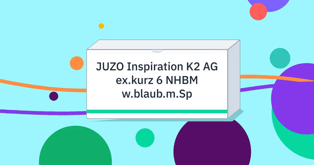 Symbolbild: Packung mit der Aufschrift JUZO Inspiration K2 AG ex.kurz 6 NHBM w.blaub.m.Sp (PZN 14965149) – Verfügbarkeit und Bezug in Apotheken in Frankfurt am Main