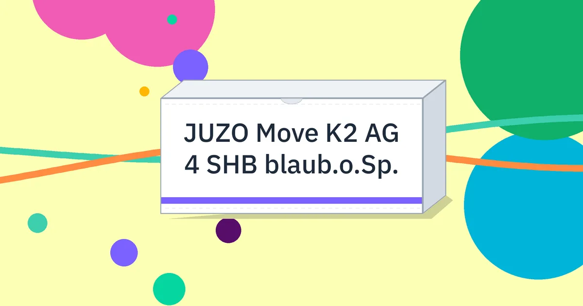 Symbolbild: Packung mit der Aufschrift JUZO Move K2 AG 4 SHB blaub.o.Sp. (PZN 18557536) – Verfügbarkeit und Bezug in Apotheken in Frankfurt am Main